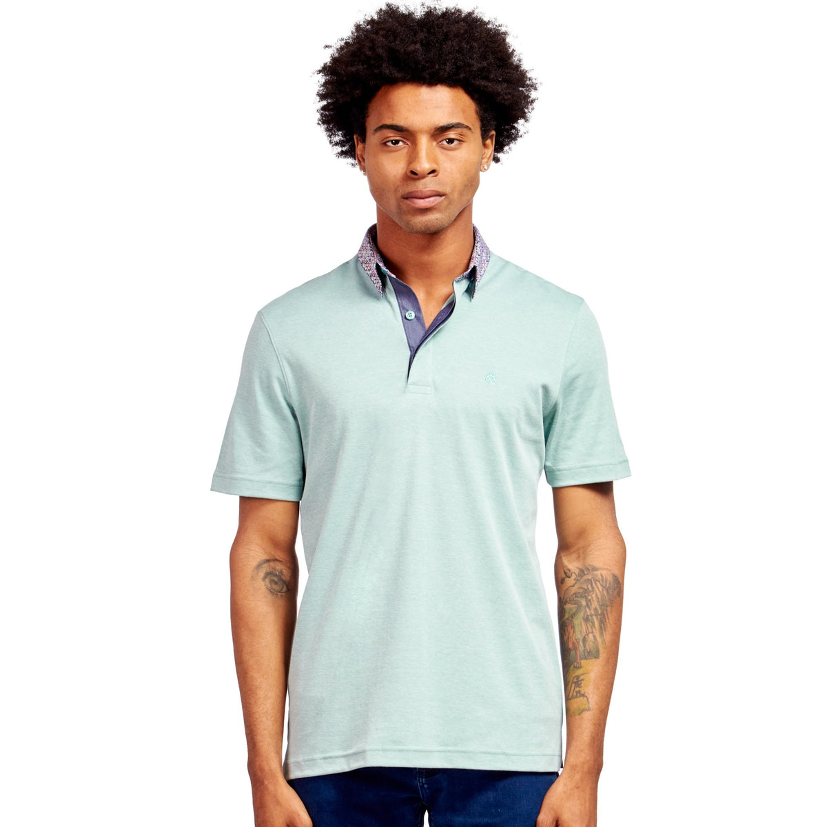 Sage Green Polo Shirt With Colorful Collar – Eight-X