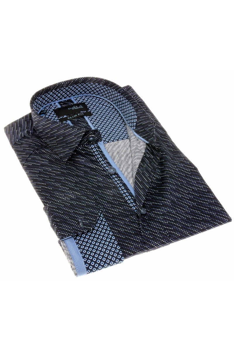 NAVY DIGITAL PATTERN SHIRT W/TRIM – Eight-X