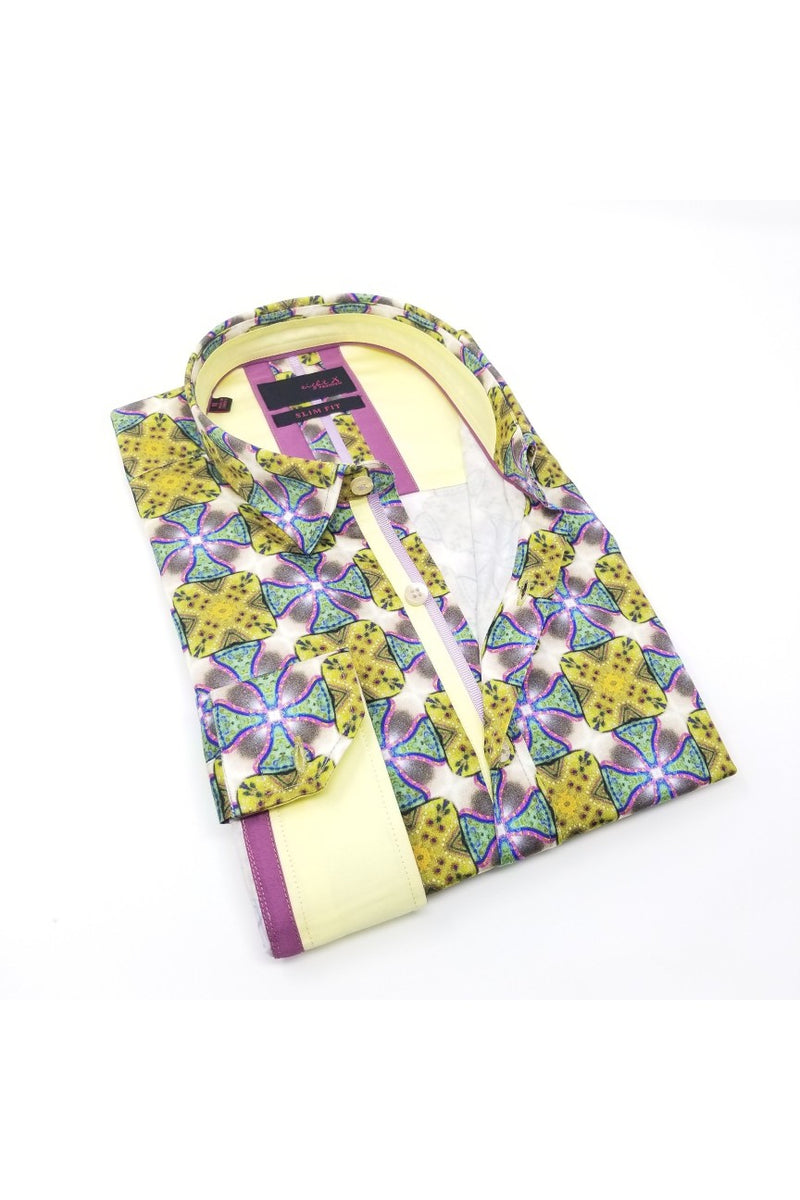 Eight-X | Designer Dress Shirts | Beige Pattern Digital Print Shirt