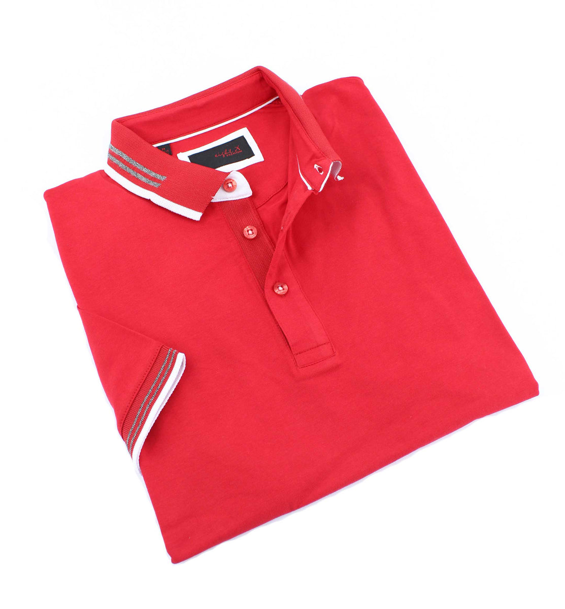 Eight-X | Designer Menswear | Red Polo With White And Gray Trim