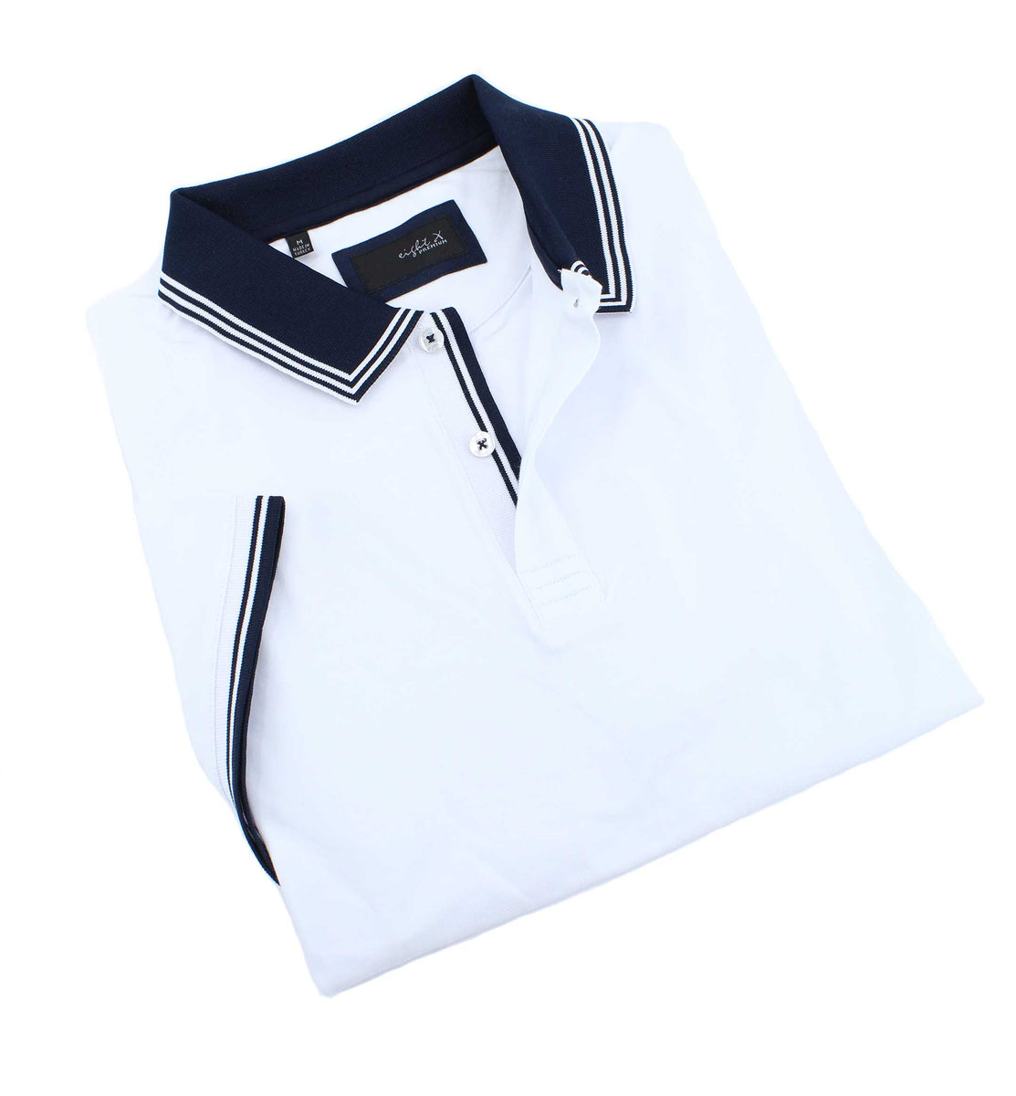 Eight-X | Designer Menswear | White Polo With Navy Trim